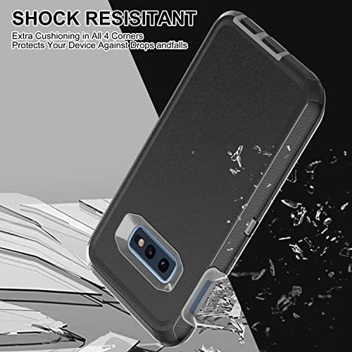 HONG-AMY Galaxy S10E Case: 3-in-1 Shockproof Heavy Duty Protection, 2 Nano Explosion-Proof Films, Black/Grey