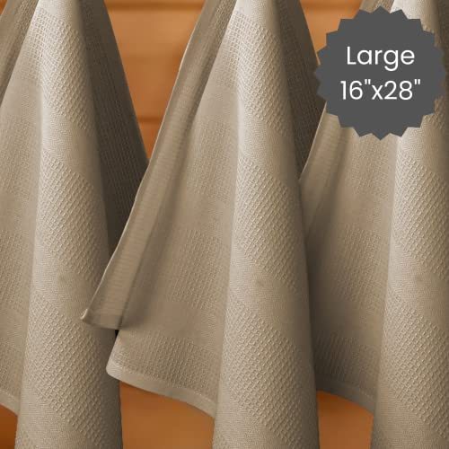 Cotton Clinic Premium Waffle Kitchen Towels 12 Pack β Soft Absorbent Quick Drying Table and Kitchen Linen - Dish Towels, Dish Cloths, Tea Towels and Cleaning Towels with Hanging Loop β 16x28 / Beige