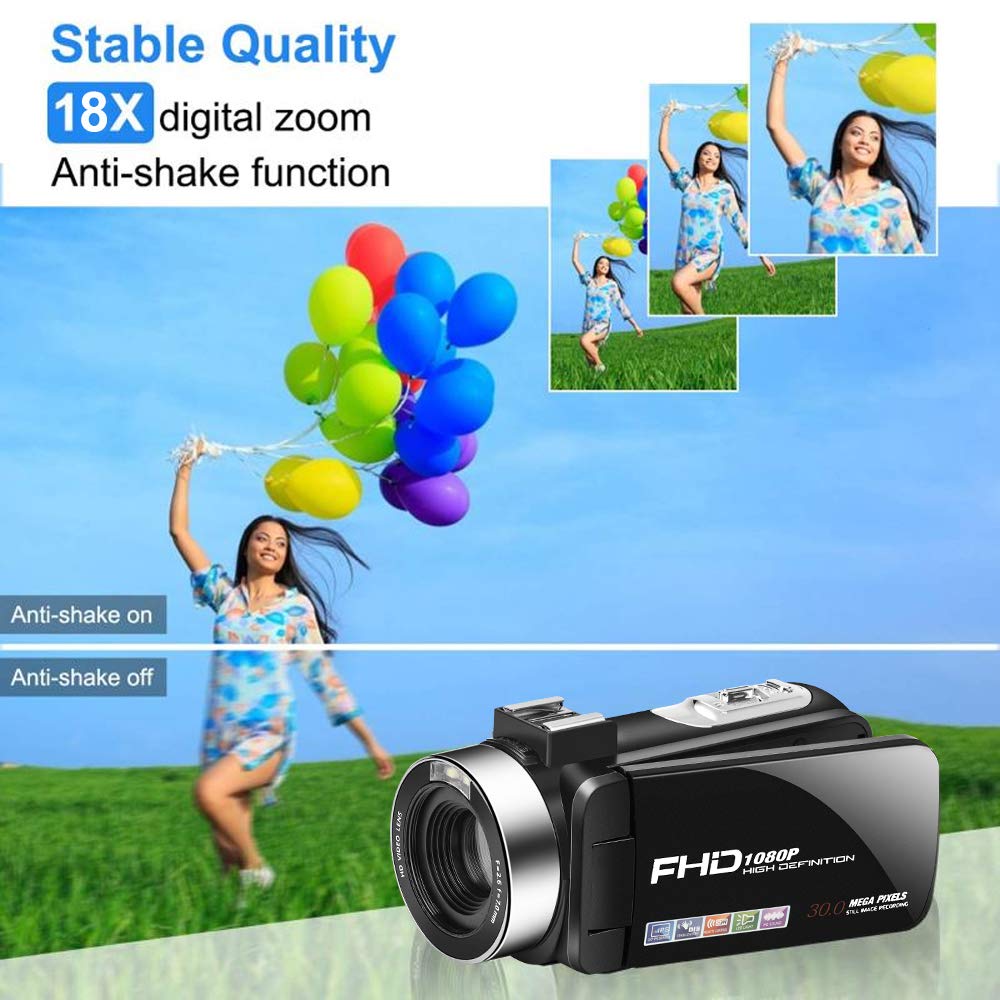Comkes Video Camera Camcorder Digital vlogging Camera for YouTube Full HD 1080P 30FPS 30.0MP 18X Digital Zoom Camcorder with 2 Batteries and Remote Control