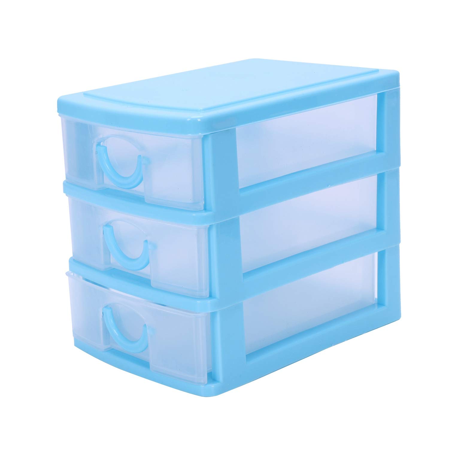 Mautacly Translucent Drawer Type Plastic Storage Box(Blue 3 Layers)
