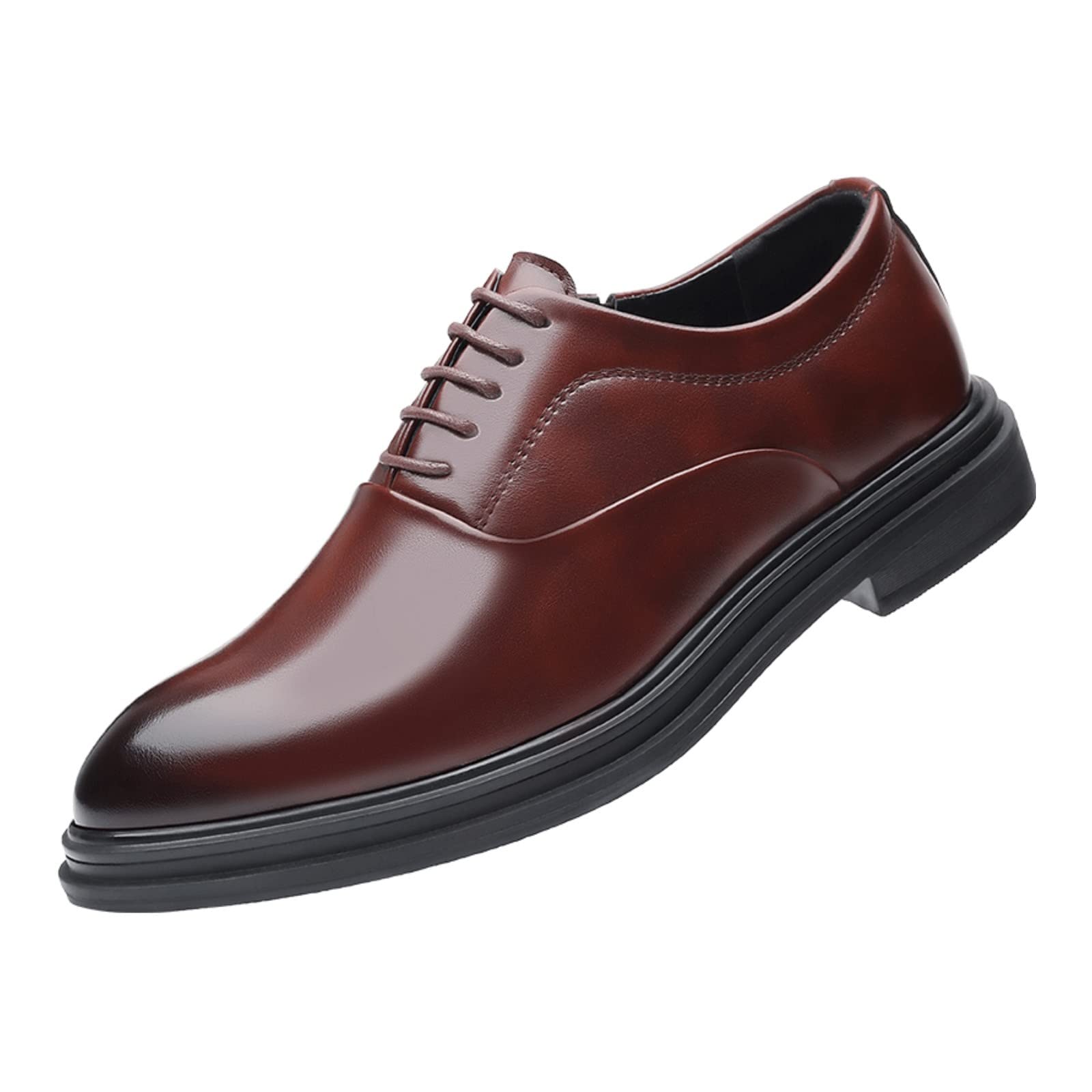 Classical Style Leather Shoes for Men Slip On PU Leather Low Rubber Sole Block Heel Work Mens Leather Tan Dress Shoes