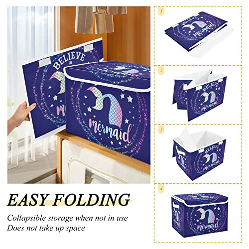 innewgogo Mermaid Storage Bins with Lids for Organizing Organizer Basket with Lid with Handles Oxford Cloth Storage Cube Box for Cat Toys