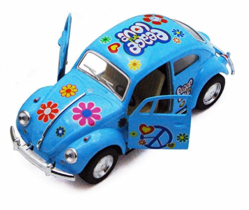 KiNSMART 1967 Volkswagen Classical Beetle w/Peace Love Decals, Set of 4 5375DF - 1/32 Scale Diecast Model Toy Cars