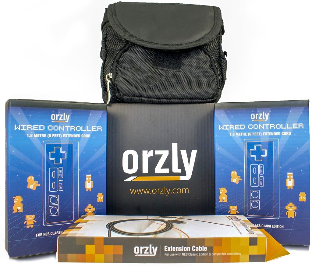 Orzly Essentials Accessory Pack for Nintendo NES Classic (NES Mini) - Accessories Bundle Includes 2X Control Pads, 2X Cable Extension Leads for Controllers and 1x Travel Bag (Console Not Included)