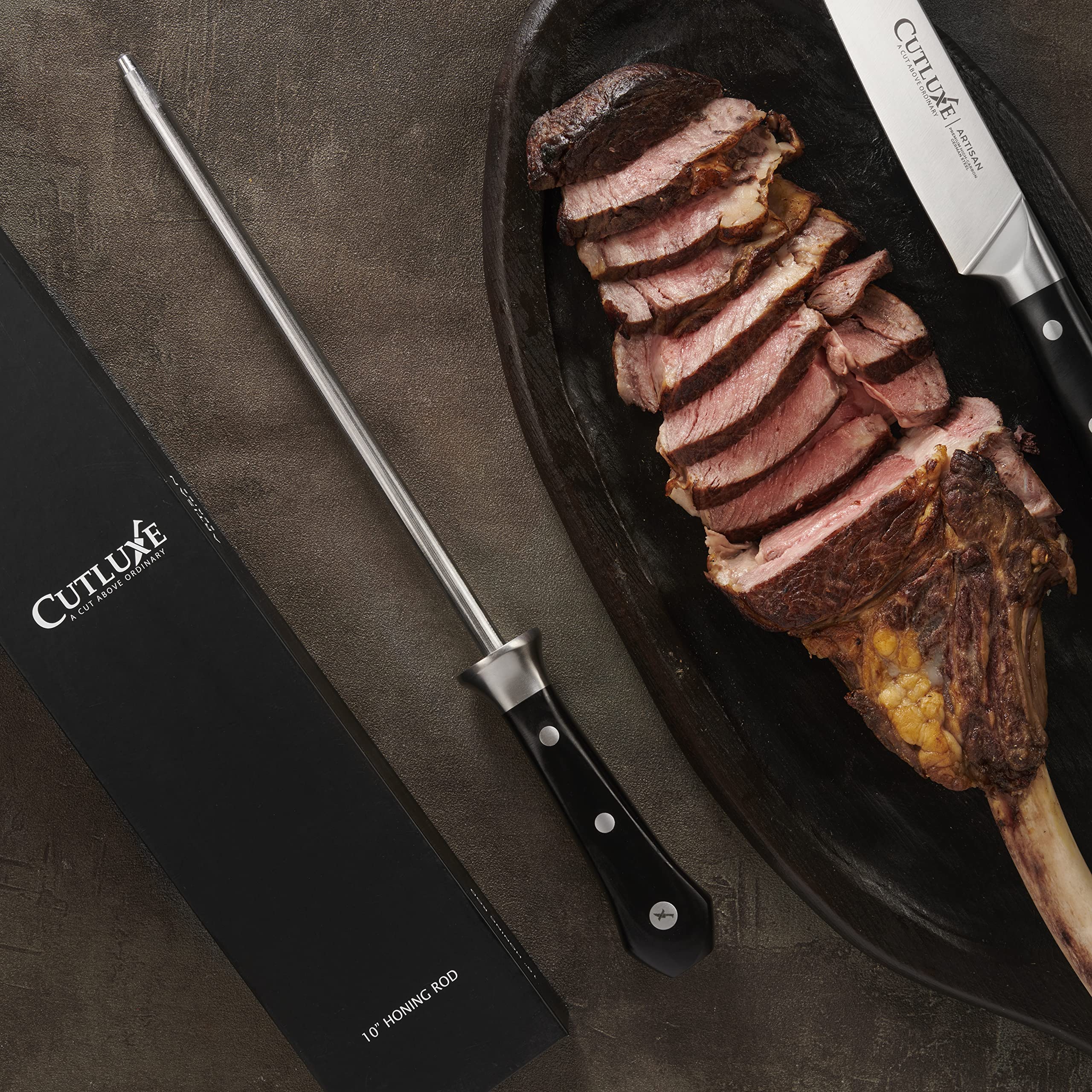Cutluxe Chef Knife and Honing Steel Rodβ Forged High Carbon German Steel β Full Tang & Razor Sharp β Ergonomic Handle Design β Artisan Series