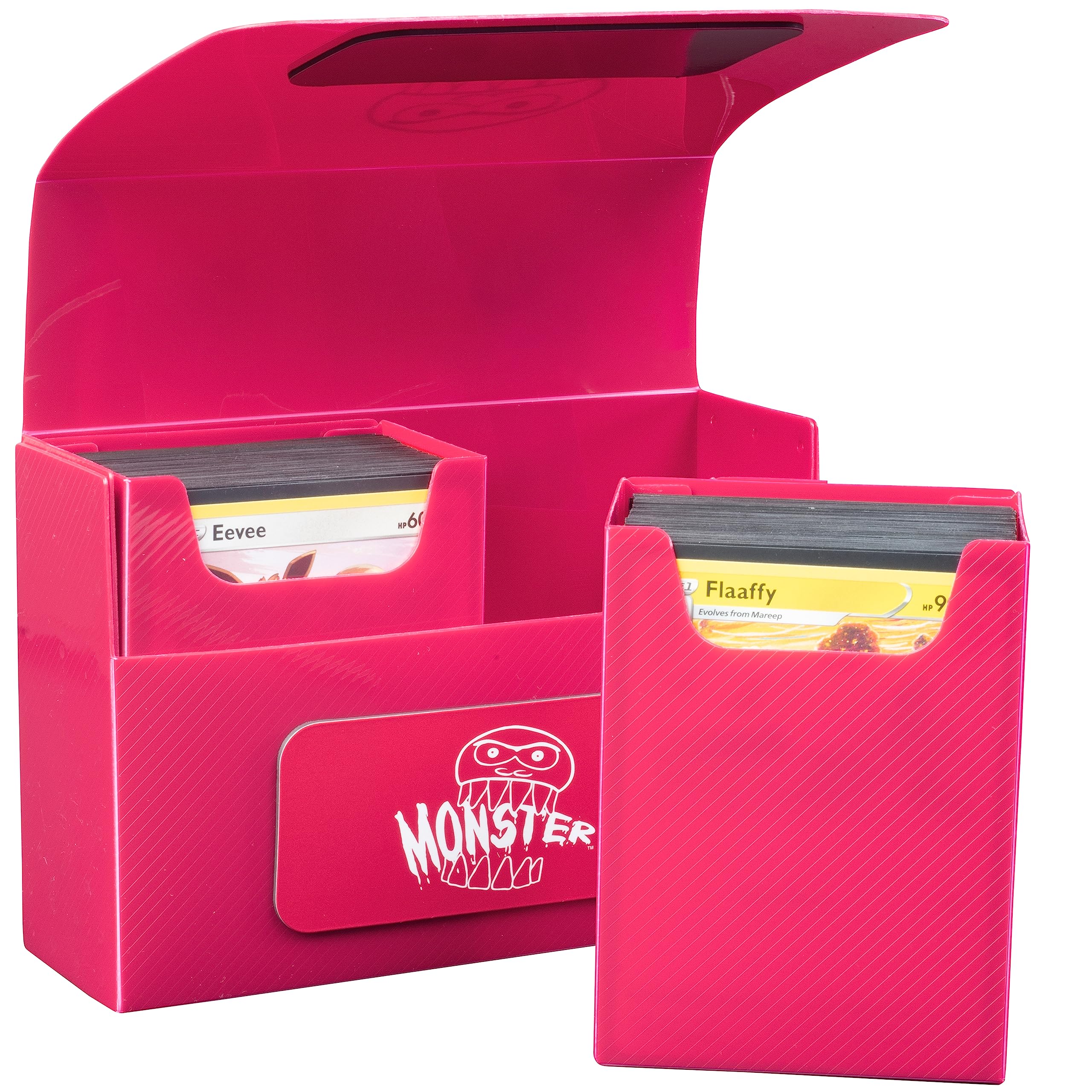 Monster Protectors Magnetic Double Deck Box - Pink, Holds 150 Gaming TCGs, Self-Locking Closure, Compatible w Standard & Smaller Size Gaming Trading Cards, Removable Construction
