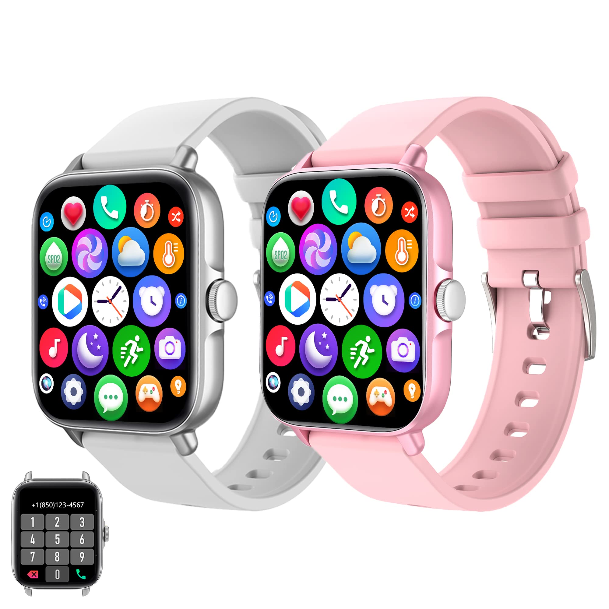 DXPICR [2 Watches] Smart Watch(Call Receive/Dial), Full Touch Screen SmartWatch for Android and iOS Phones Compatible Fitness Tracker with Heart Rate,Sleep,Blood Oxygen,Step Counter