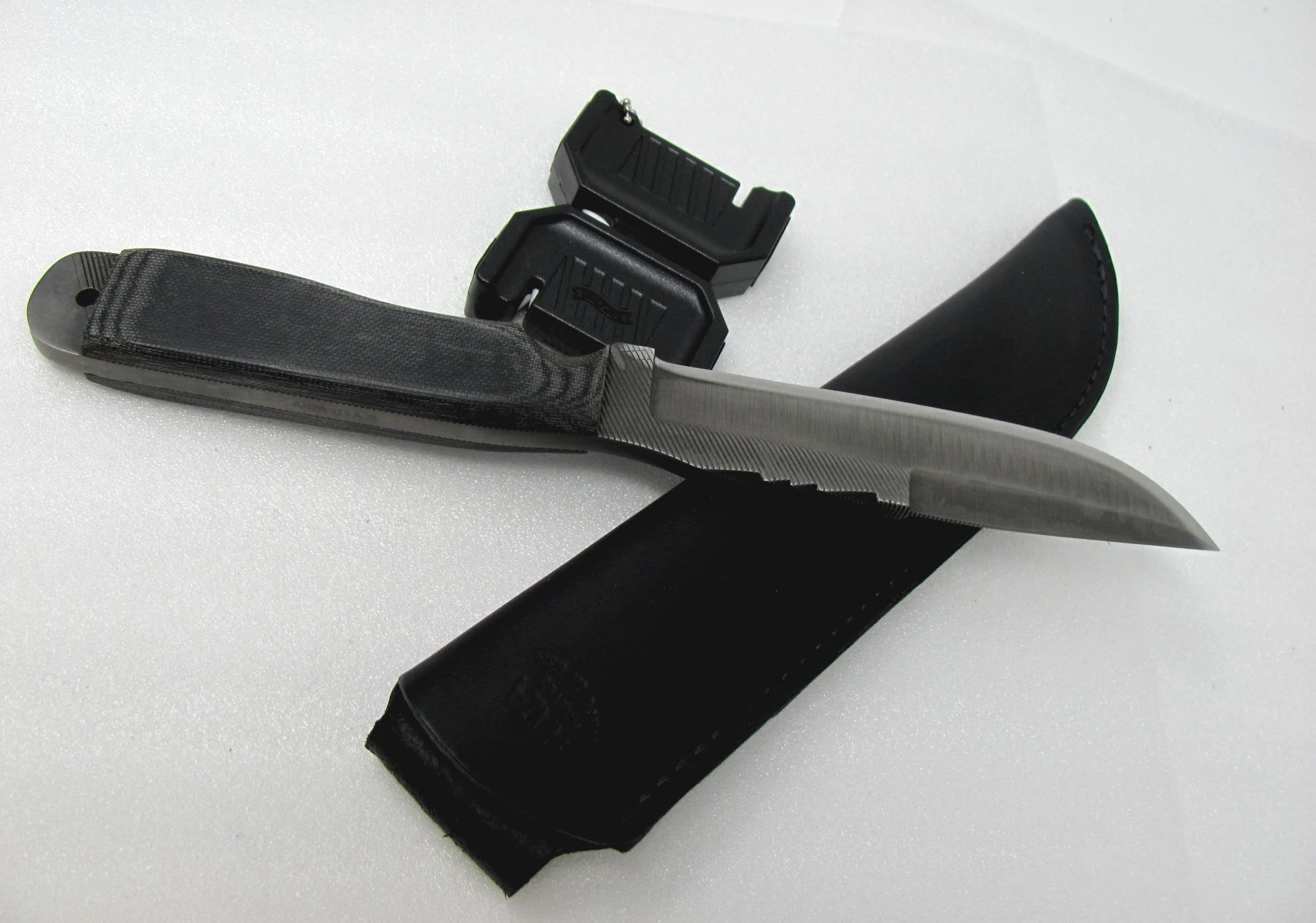 Completely Handmade in the U.S.A. Anza Knives Micarta Handle Micarta Bolster Dune Field The BIG Knife Bonus Walther Compact Pocket Knife Sharpener