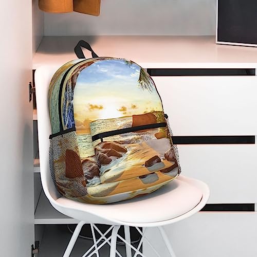 FURLOU Tropical Beach at Sunset Backpack Laptop Men Business Work Casual Daypack Women Lightweight Travel Bag