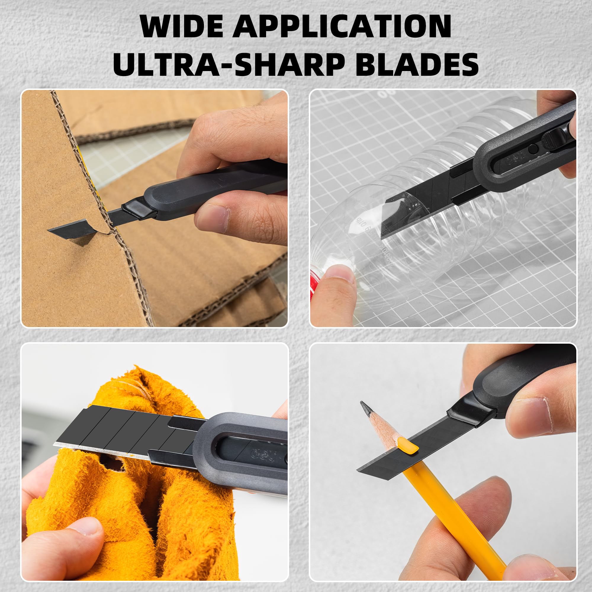 deli 3pcs Utility Knife Box Cutters Set, Retractable Box Opener, Sharp Cartons Cardboard Cutter Razor Knife, Light-weight and Compact Perfect for Office and Home Use