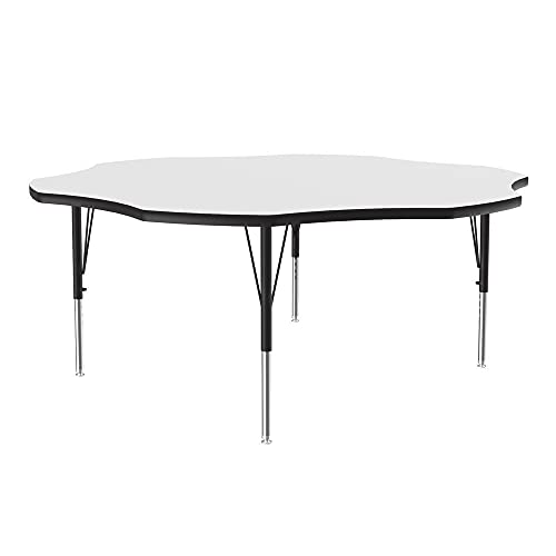Correll 60" Flower Shaped, Classroom Dry Erase/Markerboard Top, Activity Table, Height Adjustable (19"-29), White Durable High Pressure Laminate, School Furniture, Made in The USA