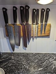 IMPROVED STRONGER Magnetic Knife Holder - Wood Knife Block - Knife Strip - Kitchen Organizer - Live Edge, Holds 5 Knives
