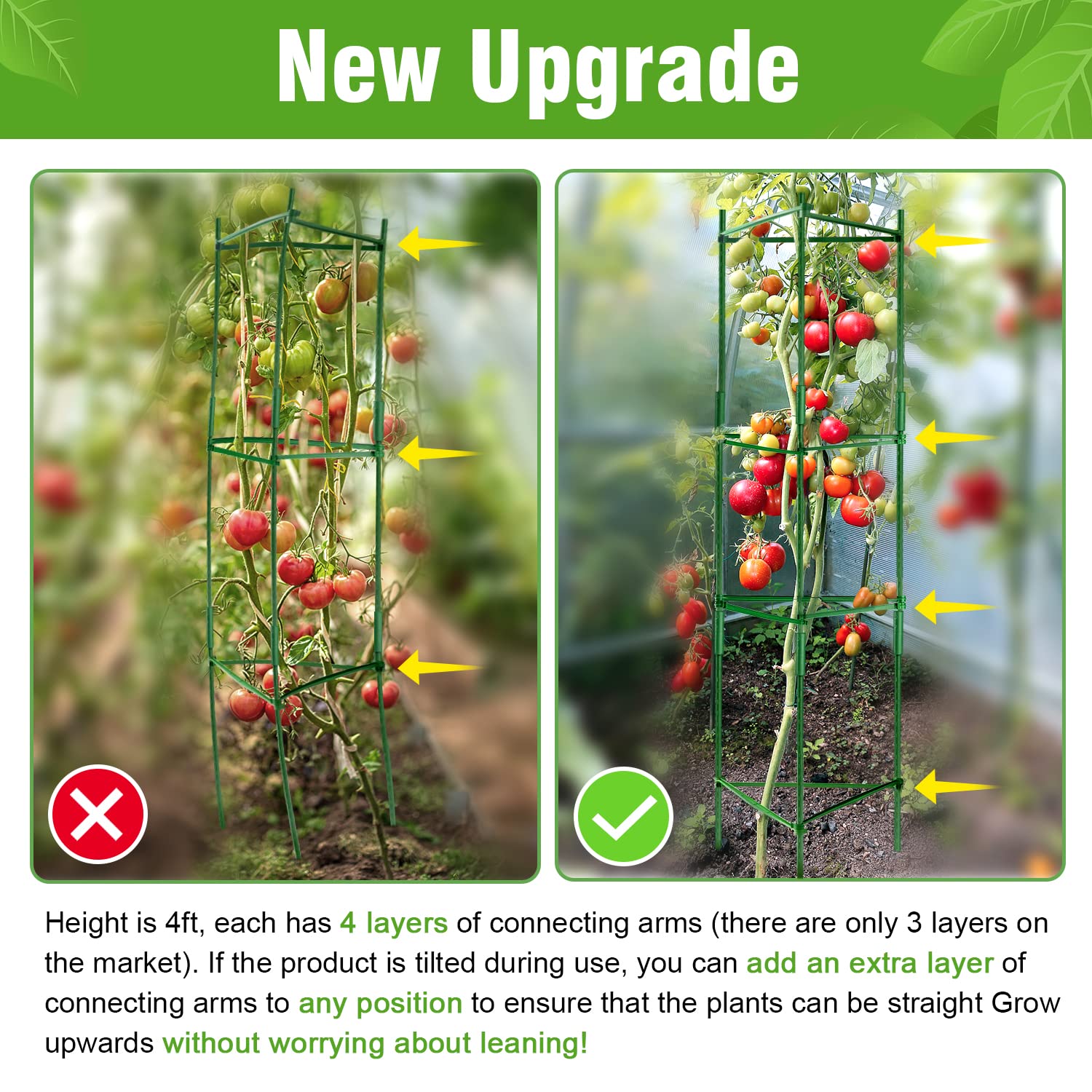 Doksving 3 Packs Tomato Cage 4ft Plant Support Garden Stake,Tomato Garden Cages for Plants, Vegetables, and Climbing Vines with Twist Tie