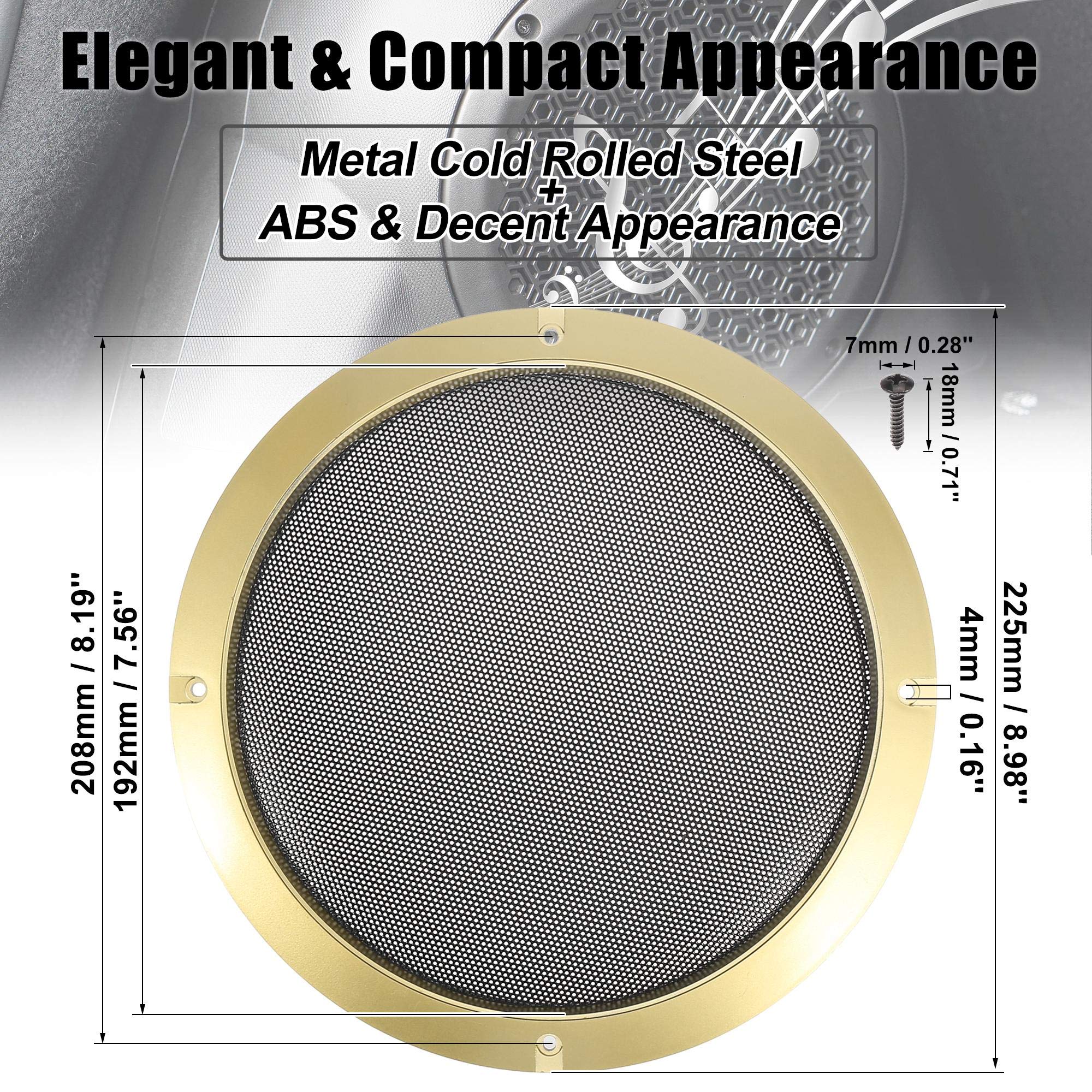 X AUTOHAUX 2pcs 8" Gold Tone Car Audio Speaker Cover Mesh Subwoofer Grill Horn Glossy Guard Protector