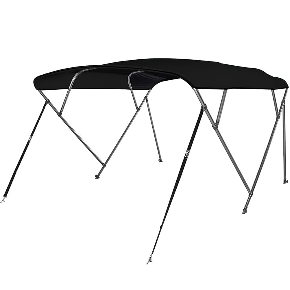 cciyu 4 Bow Bimini Boat Top Cover with Rear Support Pole and Storage Boot, Color Grey, Black, Blue, Available (Black, 4 Bow 8(ft) L x 54(inch) H x 79-84(inch) W)