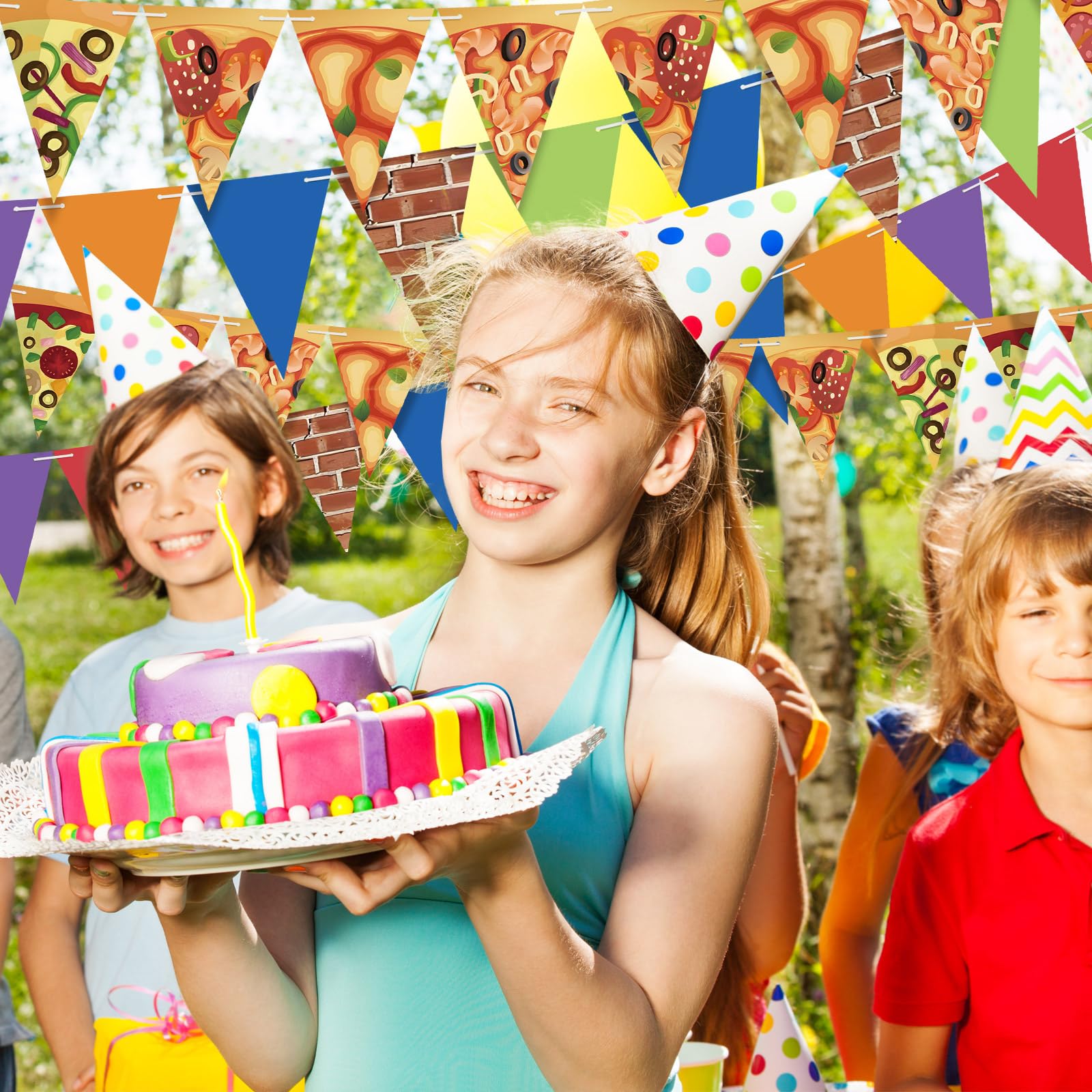 FuWeave 5 Pcs Turtle Party Banners Pizza Birthday Party Decorations Turtle Paper Banner Turtle Garland Pizza Pennant Flags Green Turtle Triangular Flag for Turtle Birthday Party Supplies