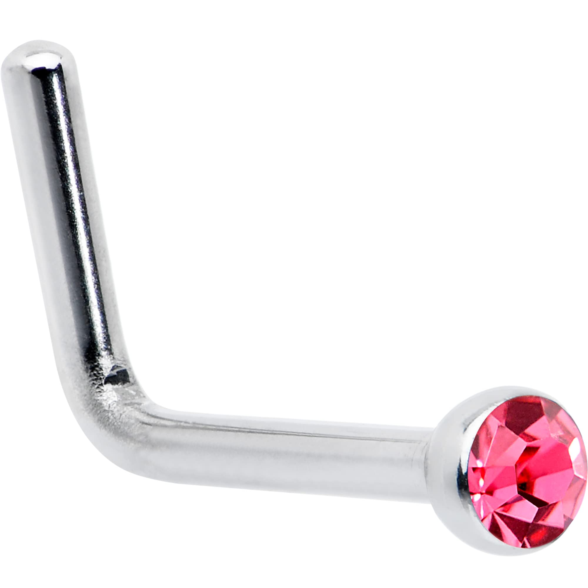 Body Candy Stainless Steel 1.57mm Pink Accent Micro L Shape Nose Stud Ring 20 Gauge
