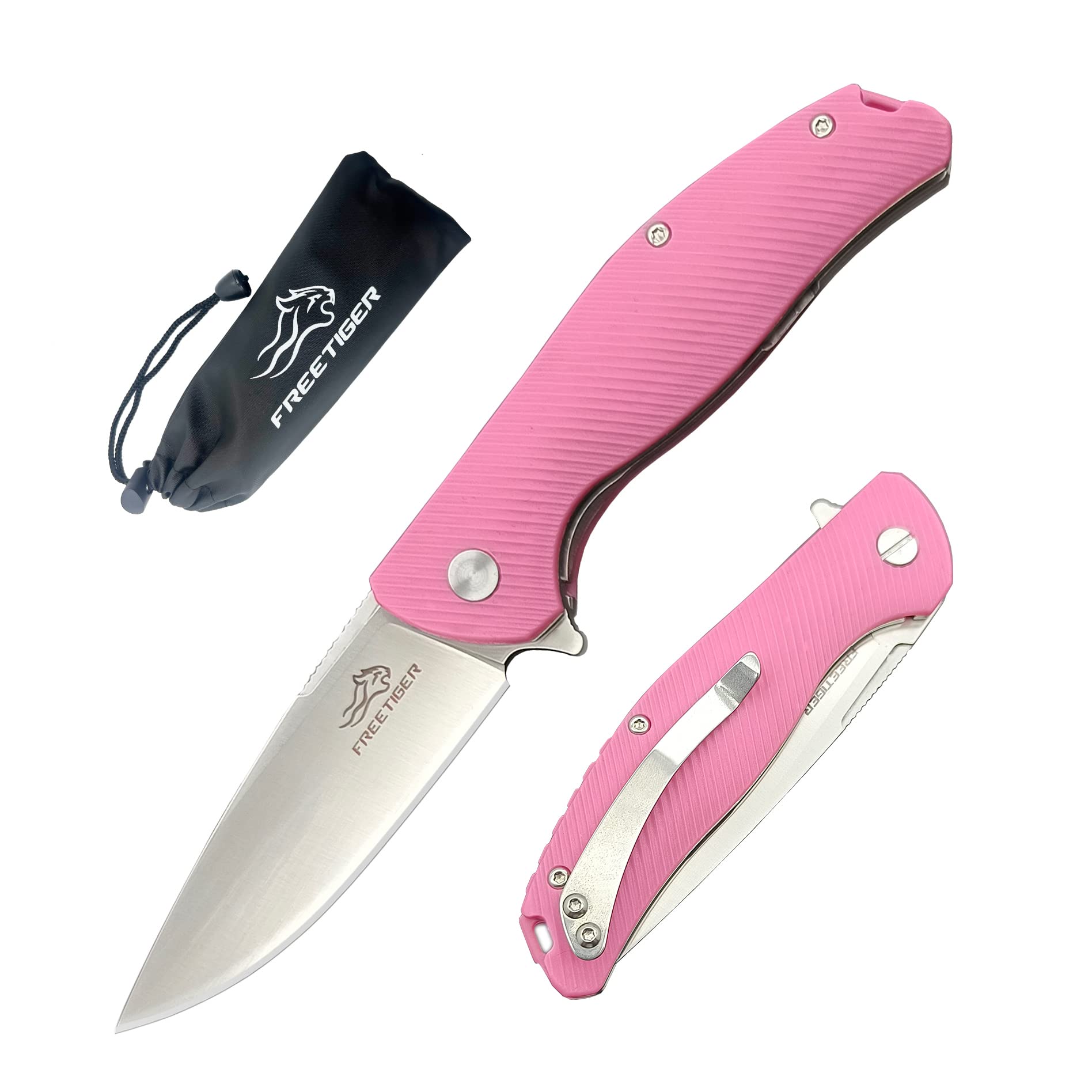 FreeTiger FT801 Folding Pocket Knife Sharp Sanding Stainless Steel Blade with Pocket Clip Camping Survival Tactical Outdoor Cheap Pocket Knife(Pink)