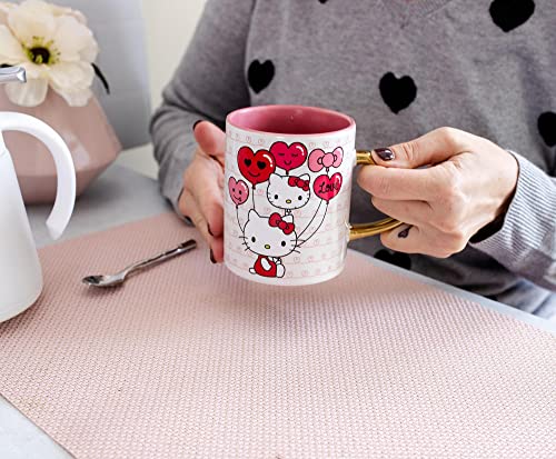 Sanrio Hello Kitty Love Heart-Shaped Handle Ceramic Mug | Large Coffee Cup For Espresso, Caffeine, Beverages, Home & Kitchen Essentials | Cute Valentine's Day Gifts and Collectibles | Holds 14 Ounces