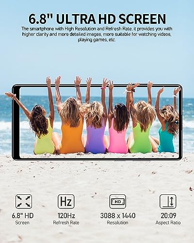 SANSHREUNI C21 5G Unlocked Android Phones, 6G+256GB Unlocked Cell Phone for Android 13, 6.8" HD Smartphone with 64MP Camera, 6000mAh Battery, 30W Fast Charge, GPS, Face ID/Fingerprint Unlock (Black)