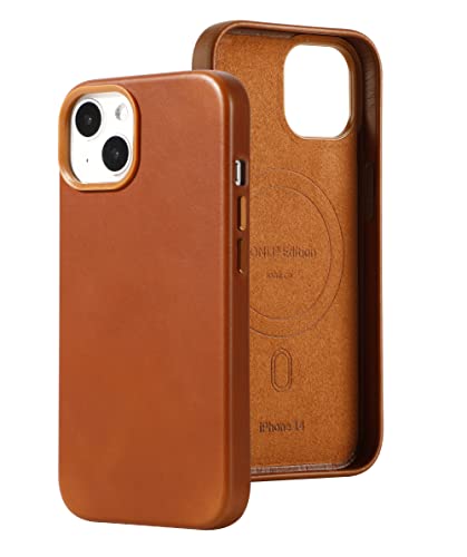 LONLI Edition - (for iPhone 14) - Premium European Genuine Leather Case | Develop Patina Over Time | Compatible with Magsafe - Brown