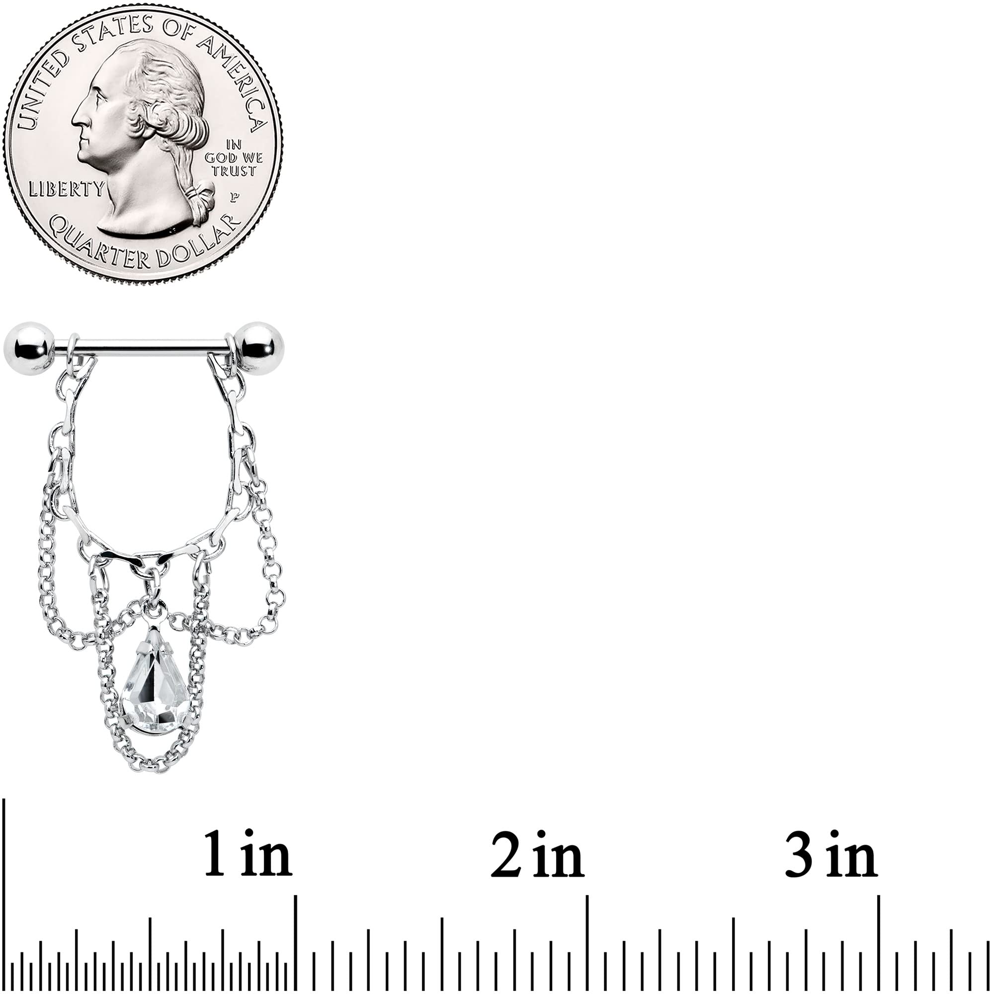 Body Candy Stainless Steel Clear Teardrop Chain Dangle Nipple Ring Set of 2 14 Gauge 5/8"