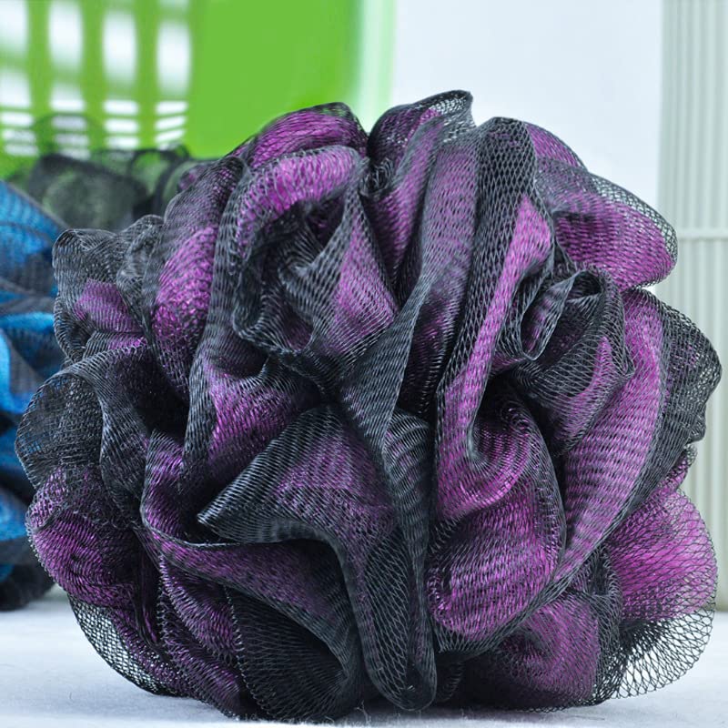 LiFBEAUTiFuL Bathing Ball,Set of Four, xxl-75g,Super Large Size,Towel Gourd,Strong Exfoliation, Four Colors,Delicate Foam,Four Hooks are accompanied,Loofah, Blue,yellow,purple,green, 6×6×6 Inch