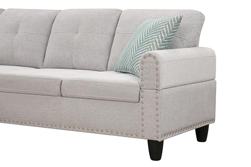 FANYE L-Shaped Sectional Sofa with Right Chaise & Nailhead Decor,Modern Faux Leather Tufted Upholstered Corner Sofa&Couch W/Cup Holders and Storage Ottoman for Home Apartment Office Living Room
