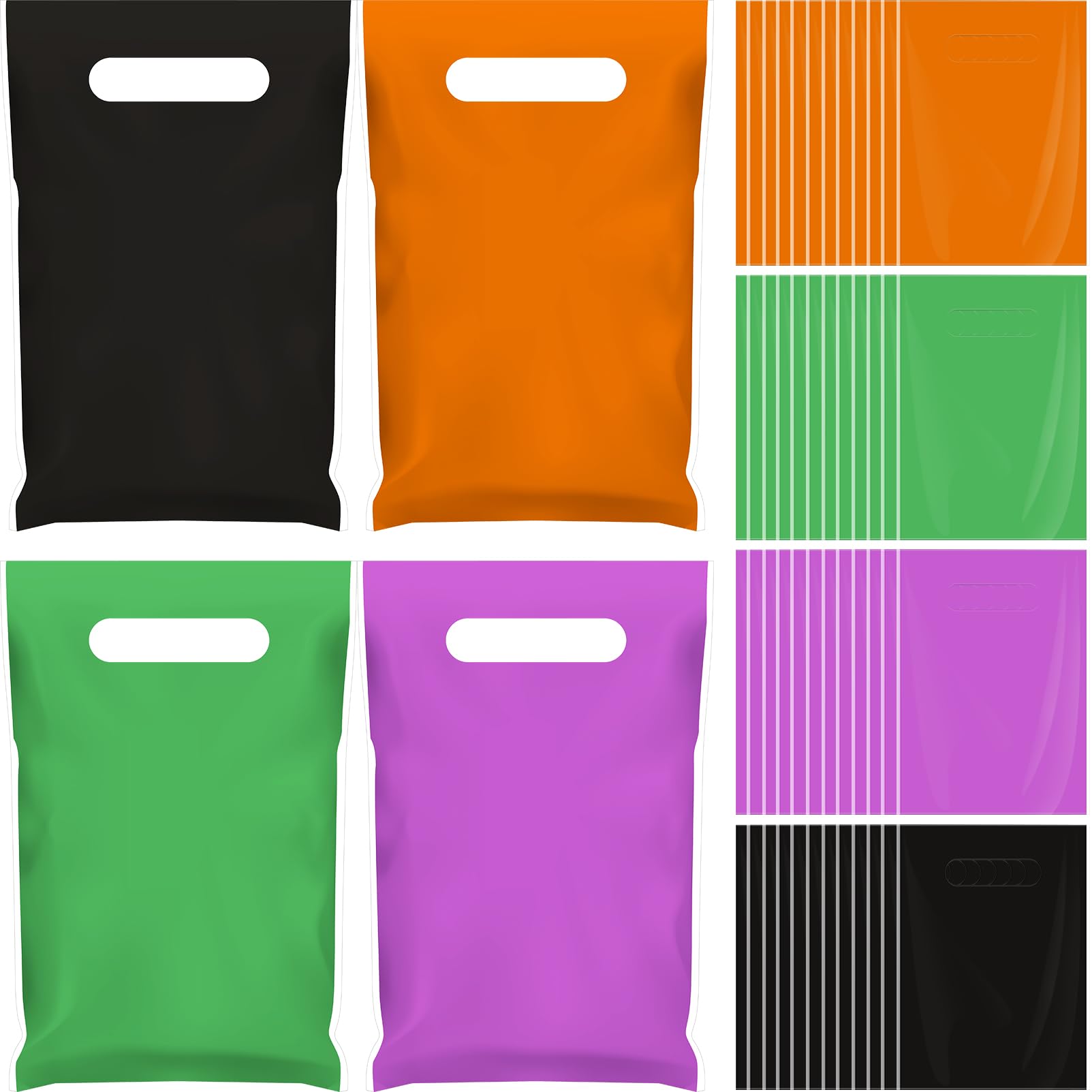 Gilprop 120 Pieces Plastic Halloween Bags Bulk Halloween Bags Black Orange Green and Purple Candy Bags with Handle for Halloween Party Supplies Decoration(Halloween)