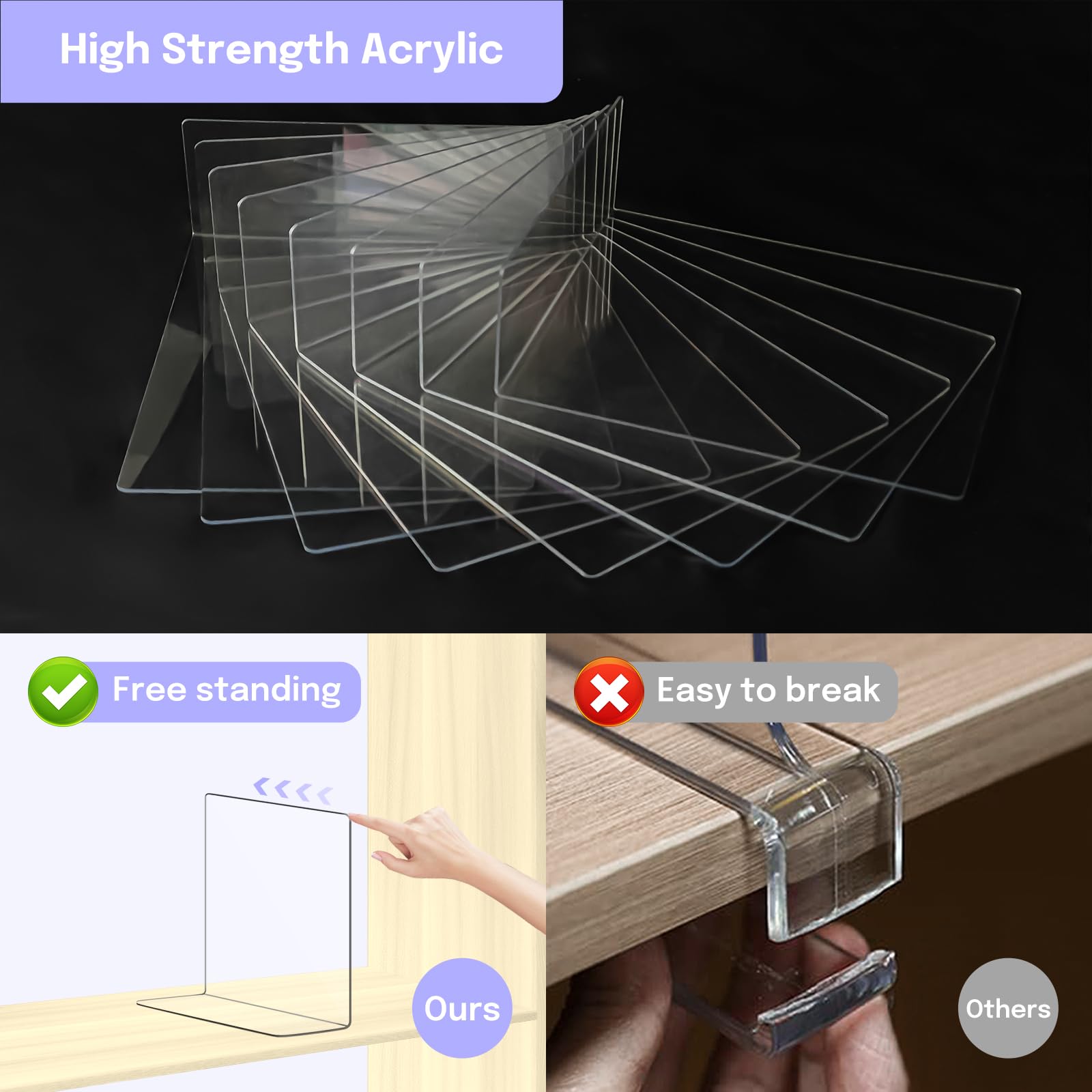 Jogori Shelf Dividers for Closet Organization: Durable Clear Acrylic Divider Organizer for Shelves - Vertical Adjustable Shelving Separators for Clothing Purse