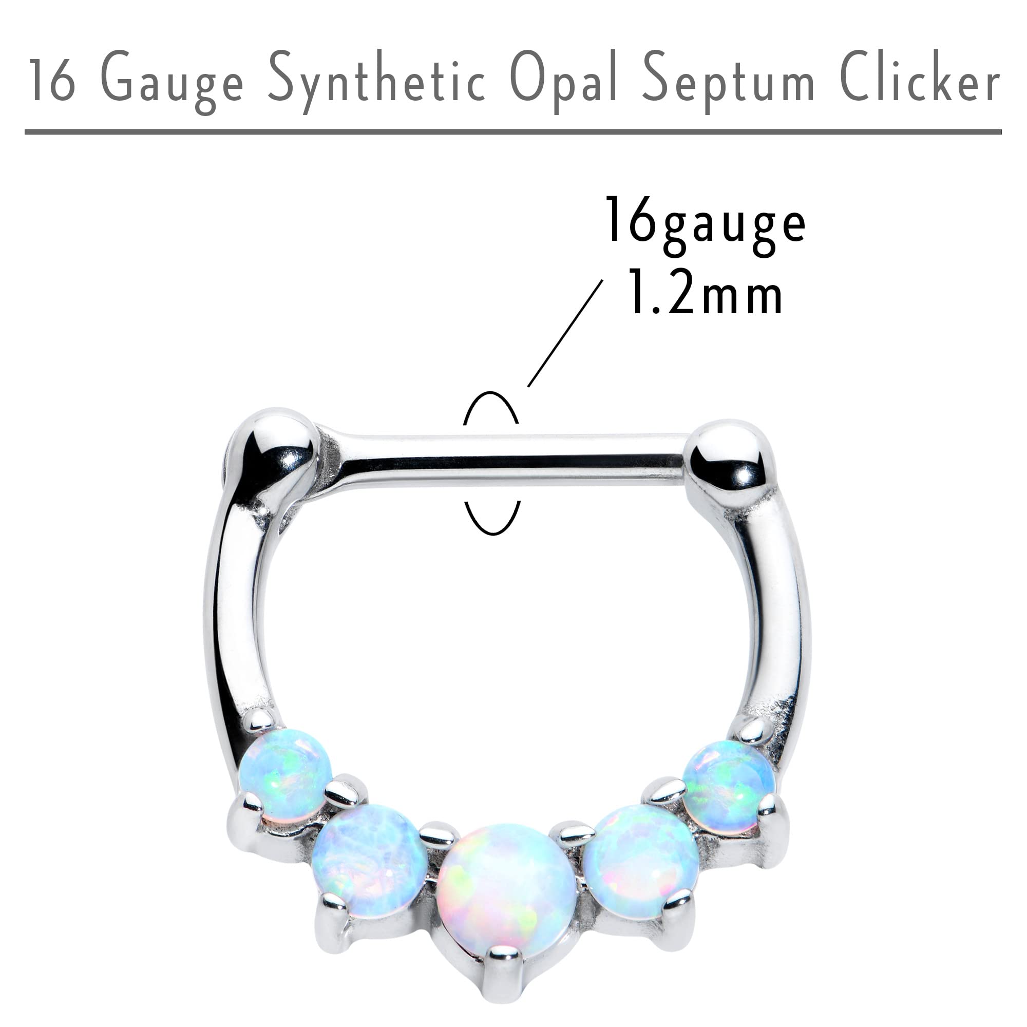 Body Candy Stainless Steel Barbell White Synthetic Opal Quintet Septum Clicker 16 Gauge 1/4"