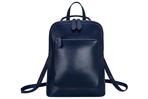 HESHE Leather Backpack Purse Small Back Pack for Women Backpacks Organizer Anti-Theft Daypacks for Travelling Casual Bags Zipper Closure(Navy Blue-Genuine Leather)