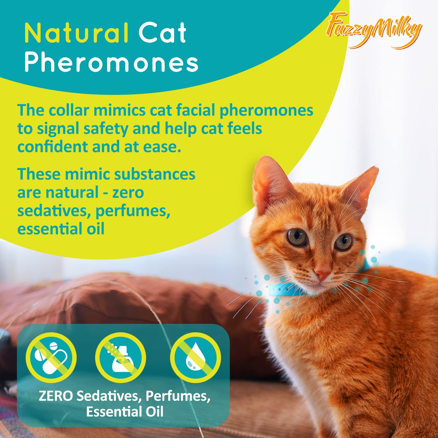 Fuzzymilky Cat Calming Collars - 5 Packs Cat Collar Infused with Synthetic Pheromones (Blue) - Cat Pheromone Diffuser Necklace for Anxiety Relief, Travel, Keeping Kitty Quiet
