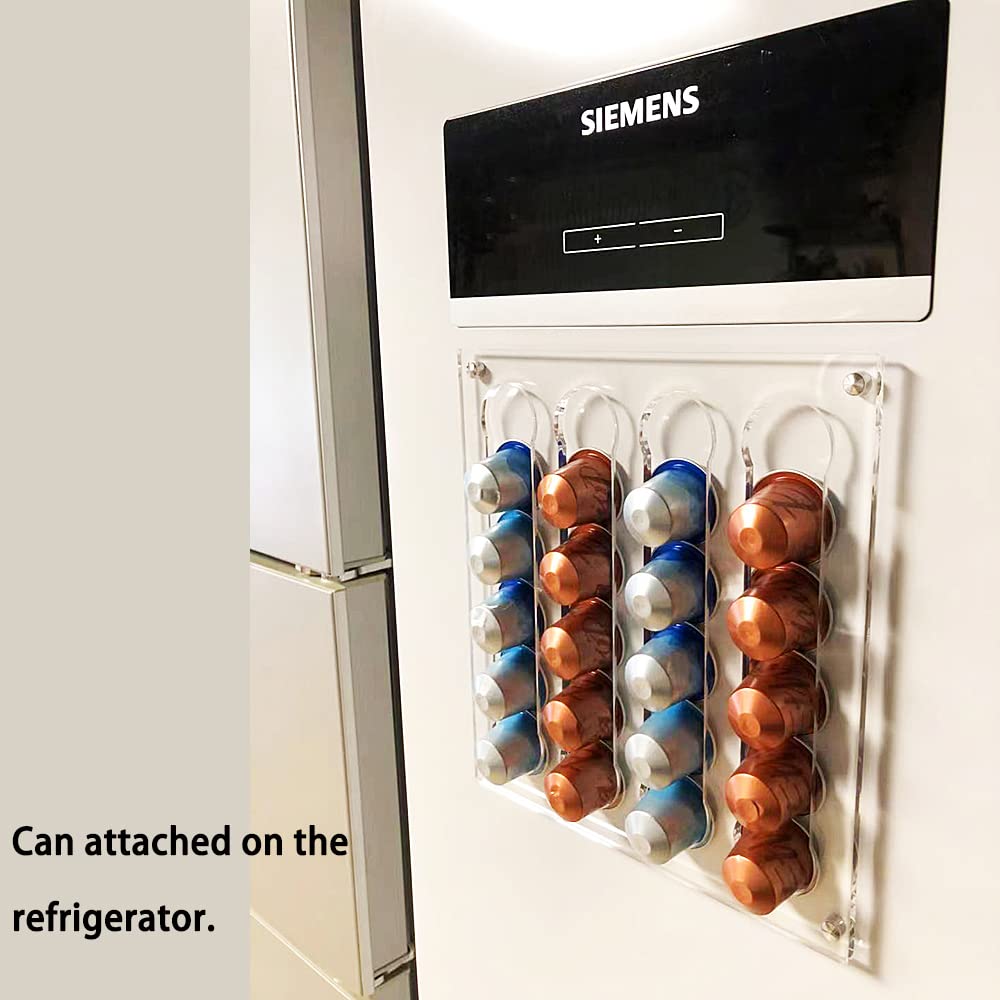 DuvinDD Coffee Pod Holder for Nespresso Original Line Capsule Holder Acrylic Magnetic Coffee Pods Organizer, Freestanding or Mounted on the Fridge, Hold 40 Capsule Pods Capacity Storage Rack