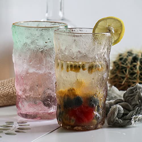 TOSSOW Glass Cups, Heavy Drinking Glasses Set of 2, Glacier Pattern Glassware(12oz) Decoration Mixed Drinks for Wine, Beer, Juice, Mojito and Cocktail-Coffee