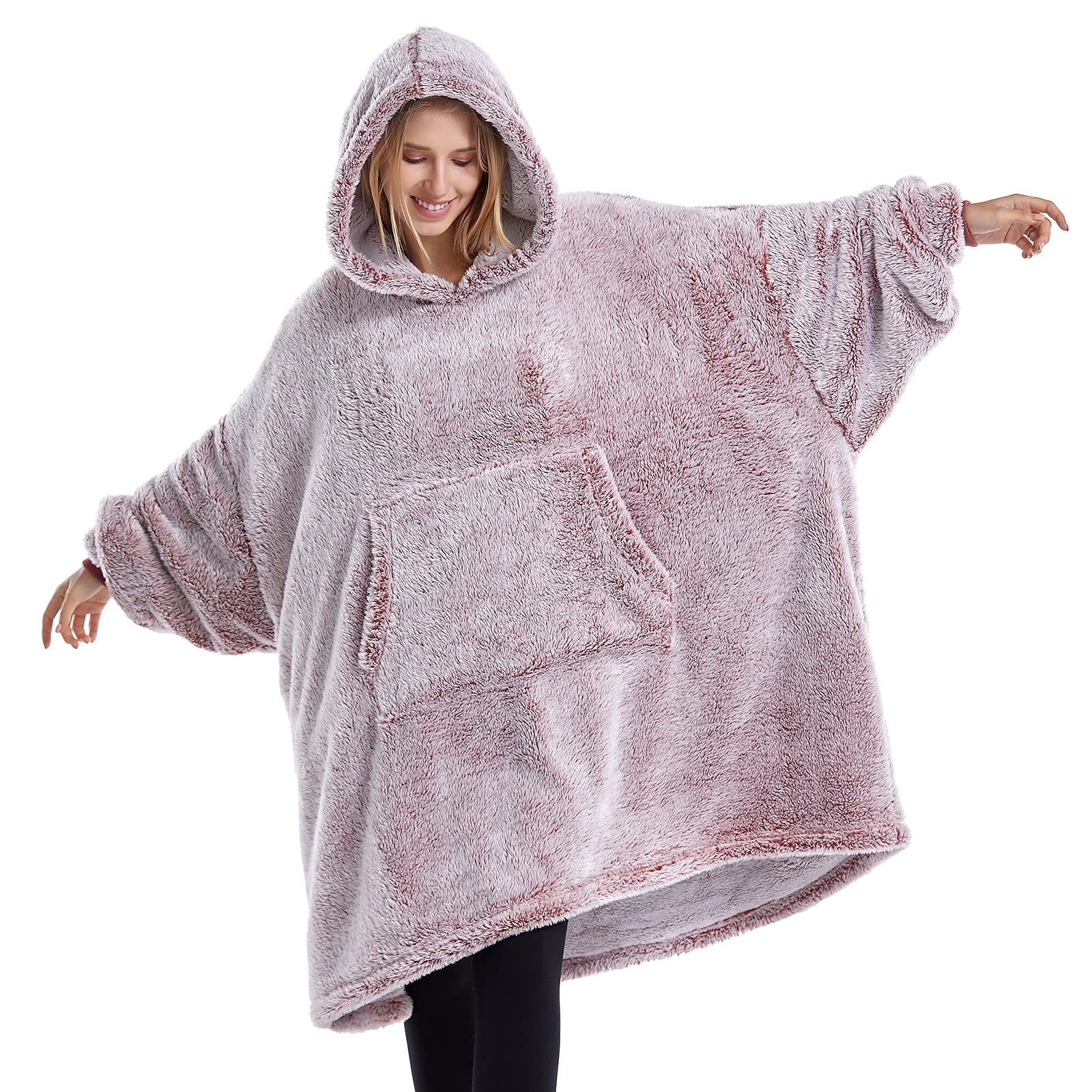 Cozy Sherpa Wearable Snuggle Blanket Hoodie with Sleeves for Adults Women Men Kids Gift Idea,Oversized Blanket Sweatshirt,Super Warm Light Weight,Dusty Rose,Oversize