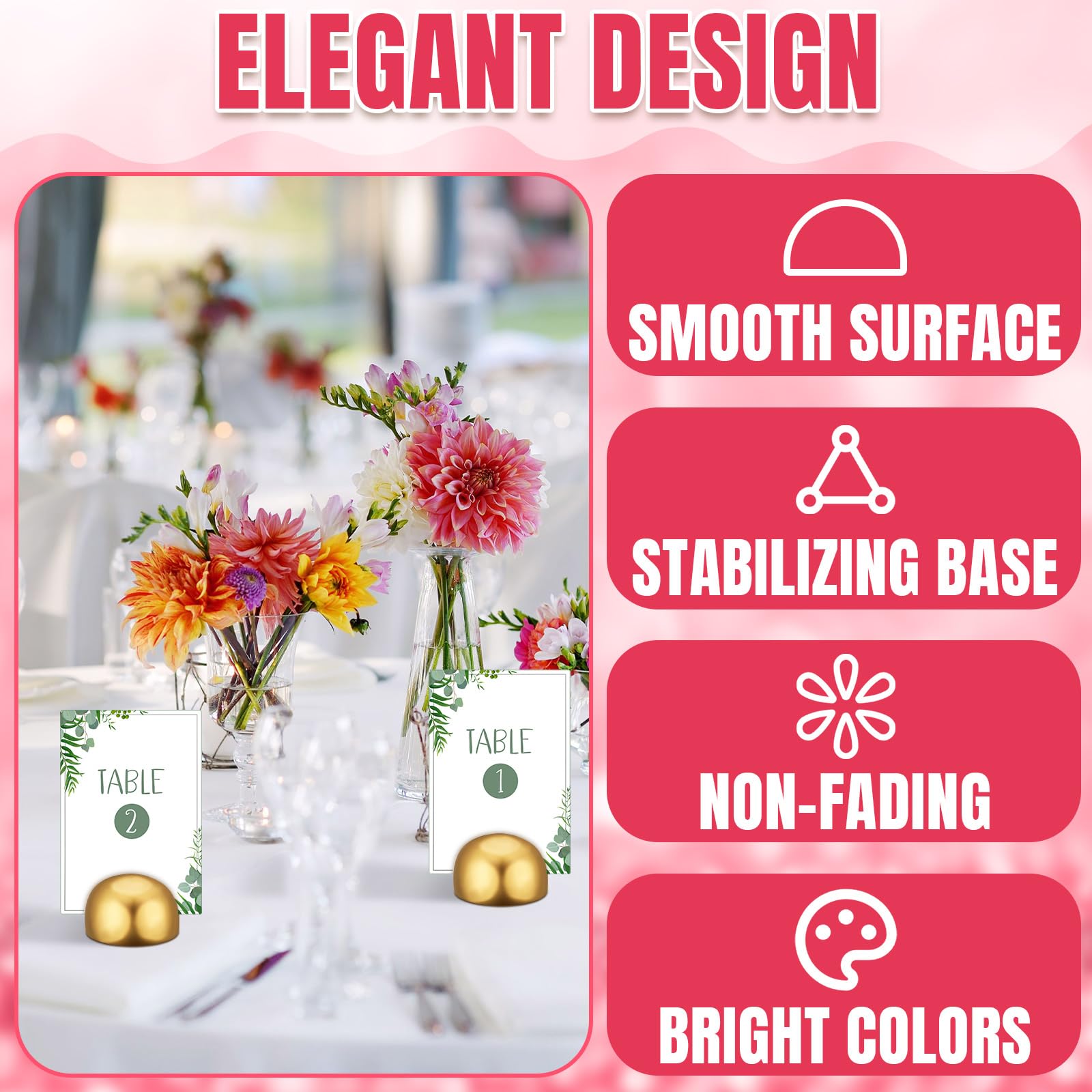 Geyoga 50 Pcs Gold Table Number Holder Round Table Number Stands Modern Place Card Holders Table Number Clips Table Number Holders for Wedding Reception Anniversary Birthday Party Banquet