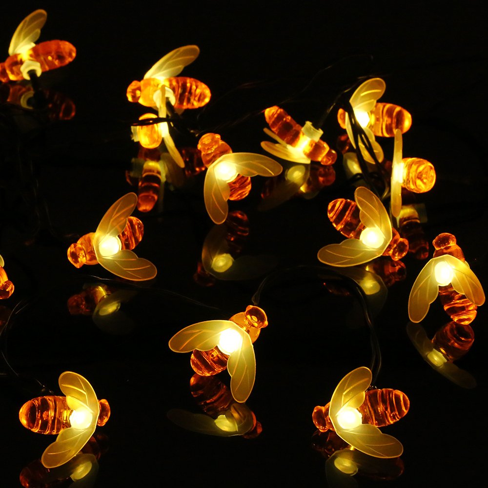 Tomshine Upgraded Solar String Lights Outdoor Waterproof 50 LED Solar Bee Fairy Lights 22.6ft 8 Lighting Modes with Control & Sensitive Light Sensor for Garden, Patio, Yard, Lawn (Warm White)
