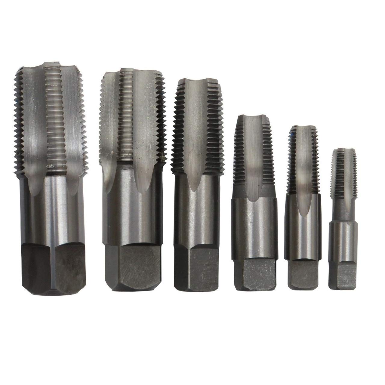 Drill America - DWTPT1/8-1SET 6 Piece NPT Pipe Tap, Carbon Steel, DWTPT Series Set, 1/8", 1/4", 3/8", 1/2", 3/4" and 1" in Wooden Case