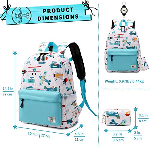 Mairle Little Kids Backpack Preschool Kindergarten School Bag for Boys and Girls with Chest Strap, Glider Print, White/Light Blue
