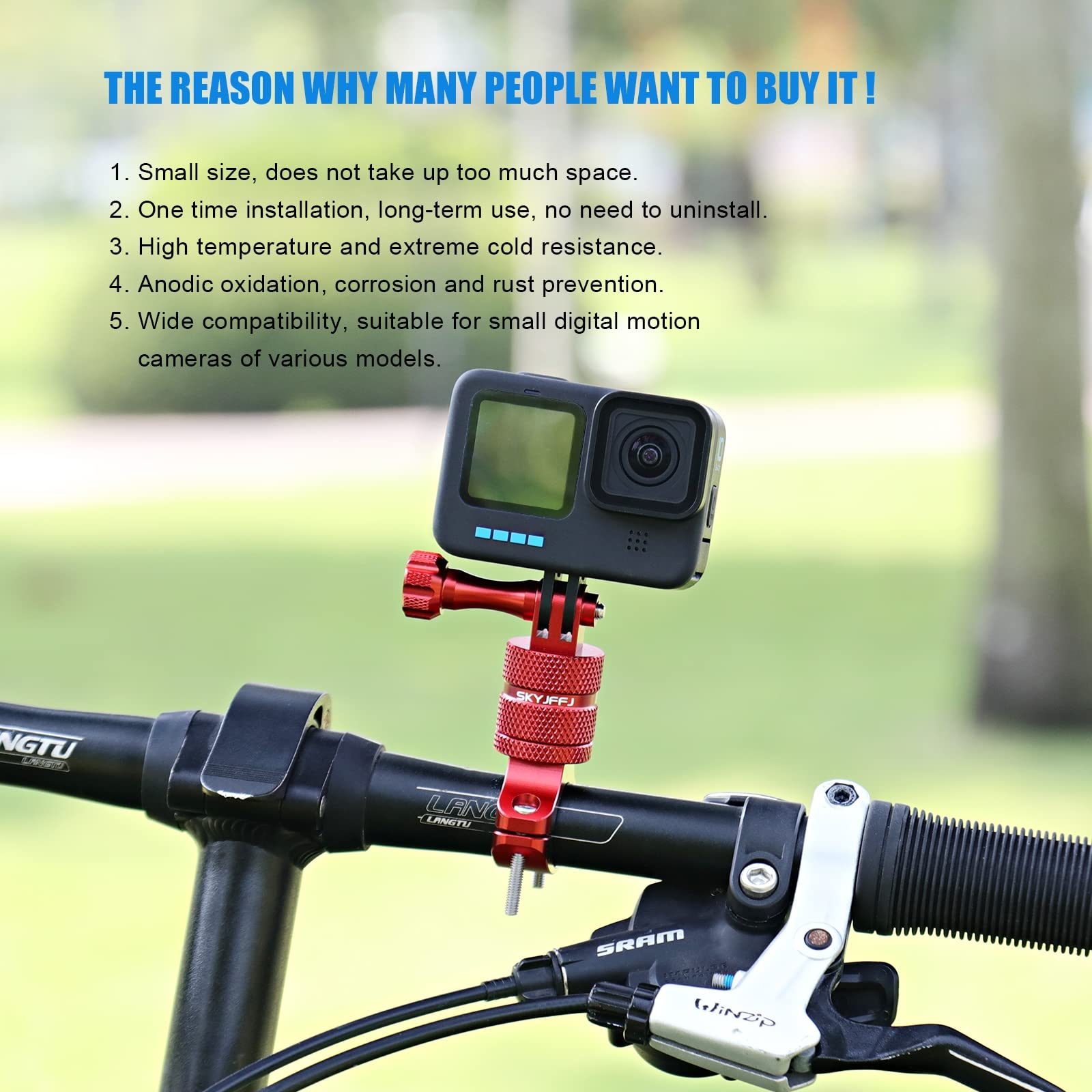 SKYJFFJ Mountain Bike Camera Handlebar Mount for GoPro Hero 8/9/10/11/12,360 Degree Rotation Aluminum Motorcycle Bicycle Rack Mount Holder for DJI Osmo Action,AKASO/YI & Action Camera Accessories(Red)