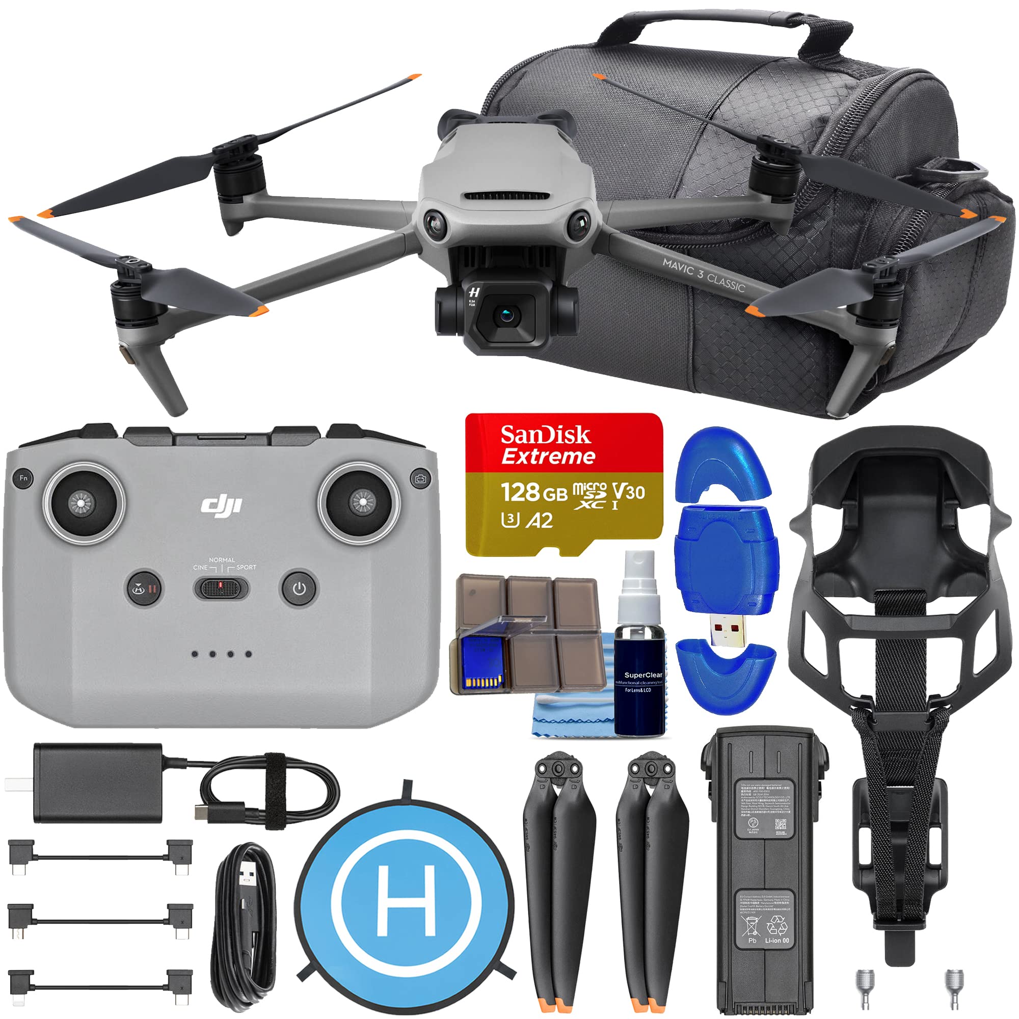 DJI Mavic 3 Classic Drone with RC-N1 Remote Controller with 4/3 CMOS Hasselblad Camera 5.1K HD Video, 46 Mins Flight Time + 128GB Memory Card + Landing Pad + Carrying Bag + Pilot Bundle