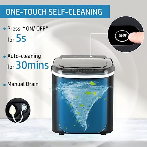 Harigal Countertop Ice Maker Machine with Handle, 26.5lbs in 24Hrs, 9 Ice Cubes Ready in 6 Mins, Smart Self-Cleaning, Portable Ice Makers Countertop for Home/Office/Party/RV(Black)