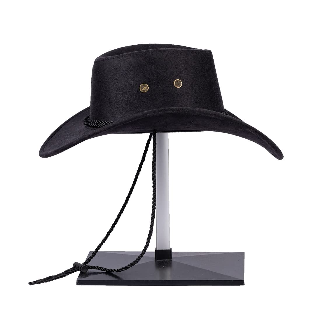 COSTHEME Cowboy Hat for Men and Women with Wide Brim - Black Felt Western Hat with String Sun Hat