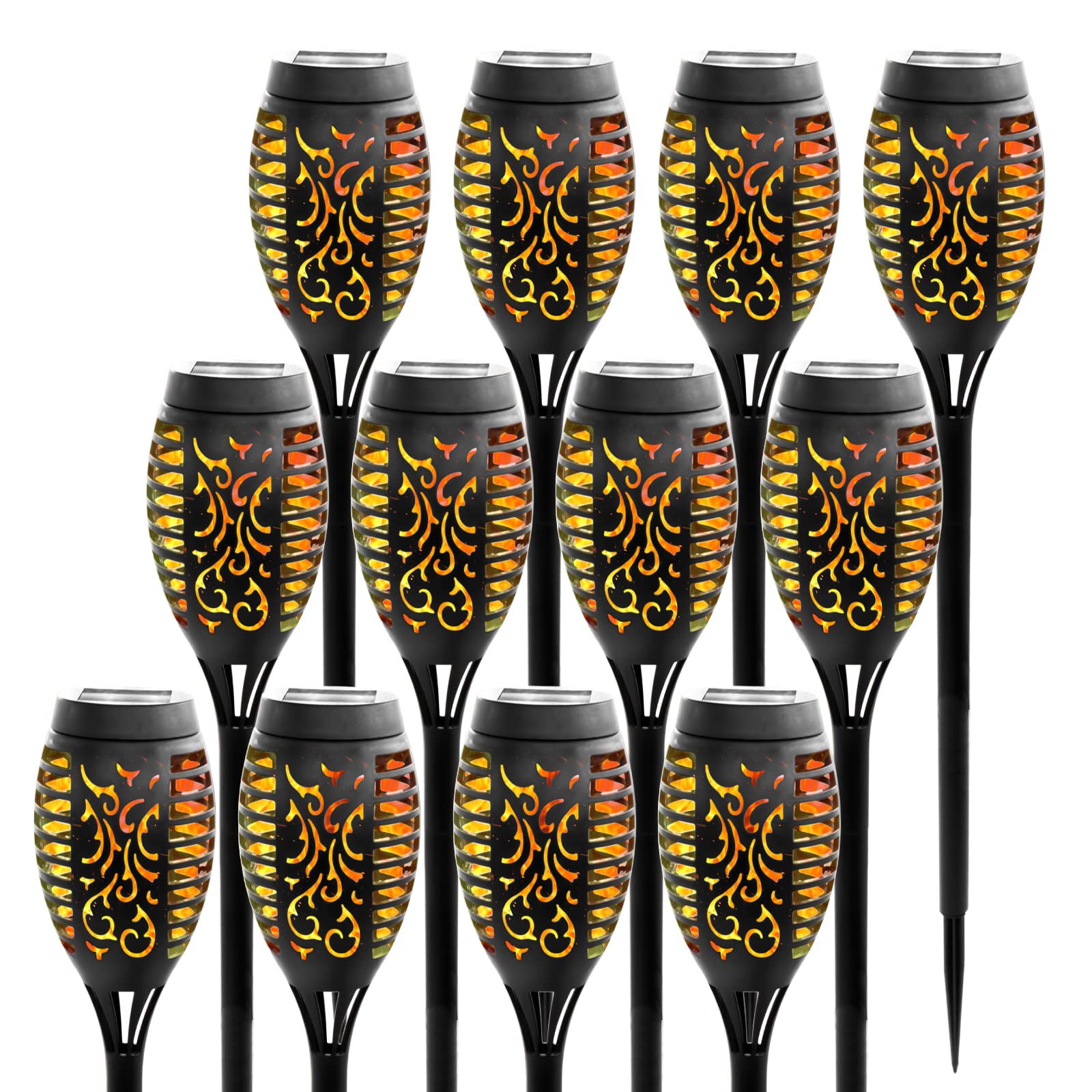 Solar Lights Outdoor, 12LED Tiki Torches for outside, Solar Torch Light with Flickering Flame, Waterproof solar lights outdoor, Outdoor Decorations Outdoor Lights Auto On/Off Pathway for Patio Decor