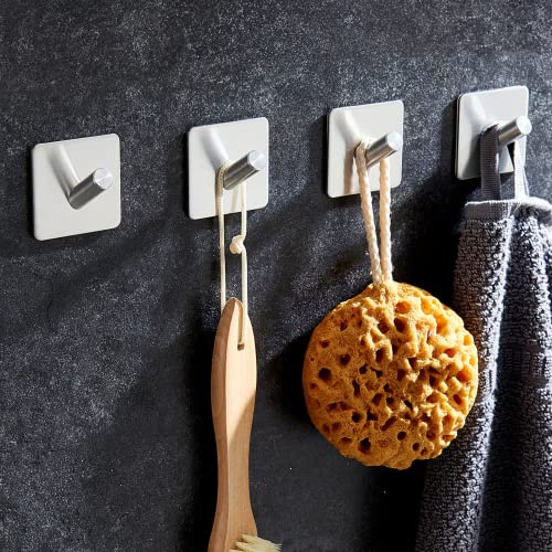 KCTEX Adhesive Robe Hooks, Wall Hooks, Stainless Steel Shower Hooks, Heavy Duty Waterproof for Hanging Robe, Towel, Christmas Decorations, Stocking - Bathroom, Kitchen and Bedroom 4 Packs
