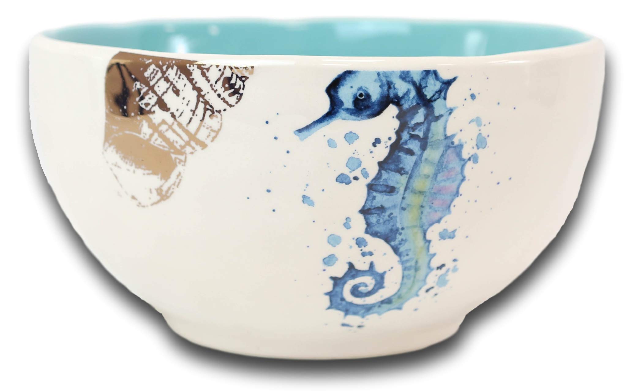 Ebros Nautical Marine Coastal Sea Life Blue And White Seahorse Ceramic Dinnerware For Beach Party Hosting Kitchen And Dining Earthenware Serveware (Large Pasta Noodles Salad Soup Serving Bowl 95oz)