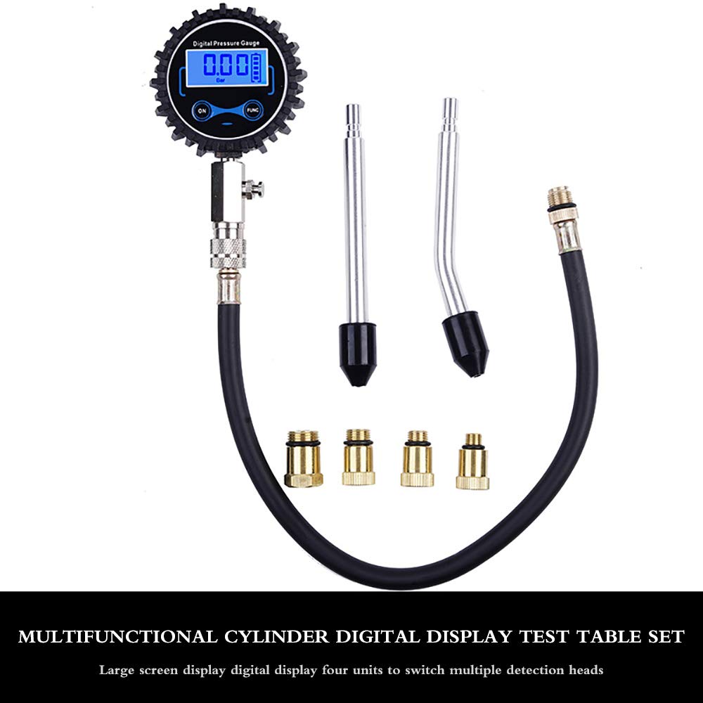 Compression Tester Kit Automative, Digital Cylinder Leak Down Tester, Petrol Engine Cylinder Compression Tester Small Engine, Compression Gauge 200 PSI with Adapter & Hose for Car Truck Motorcycle