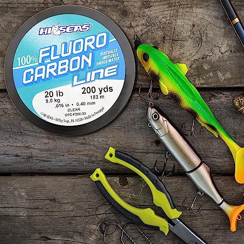 HI-SEAS 100% Fluorocarbon Fishing Line Line, 20 lb Test, Clear, 200 yd
