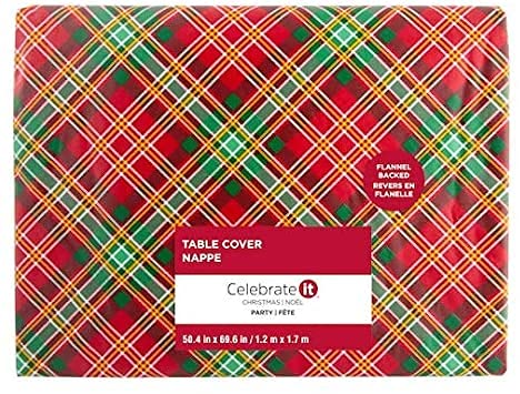 Celebrate It Christmas Seasonal Holiday Poinsettia or Checkered Tablecloth (Red Green Gold Checkered)